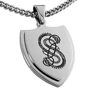 Tioneer Stainless Steel God of Mischief Loki Viking Norse Shield Pendant Necklace
