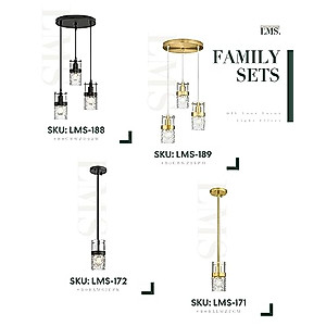 LMS Black 3-Light Pendant Fixtures, Adjustable Kitchen Hanging Light Fixture, Cluster Pendant Lights, LMS-188