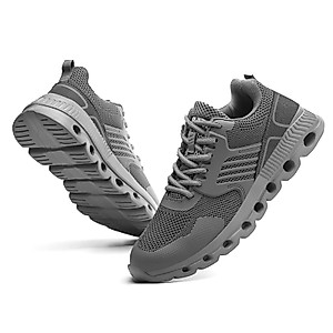 Steel Toe Sneakers for Men Women Lightweight Air Cushion Safety Shoes Breathable Steel Toe Shoes Comfortable Work Shoes Grey
