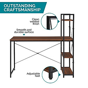 Halter Computer Desk with Shelves, 47 Inch Writing Table for Home Office, Study Desk with Storage for Work, Writing, and Homework, Modern, Easy Assembly, Brown