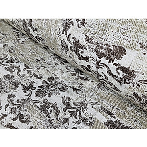 Antique Vintage Damask Print Fabric Baroque Material for Curtains Upholstery Dressmaking - 55'' Wide - Brown & Cream Canvas (Sold by The Yard)