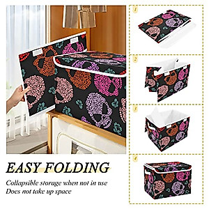innewgogo Flower Skull Storage Bins with Lids for Organizing Closet Organizers with Handles Oxford Cloth Storage Cube Box for Car