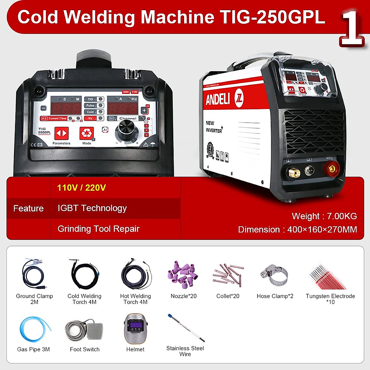 ANDELI 180Amp Cold Welding Machine 110V/220V, Intelligent Precision Cold Welder With IGBT Digital Inverter, TIG/COLD/PULSE 3 in 1 Small Household TIG Welding