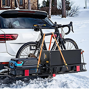 VEVOR 53 x 19 5 in Hitch Cargo Carrier, 500lb Capacity Trailer Mount Basket, Steel Luggage Carrier Rack Fits 2'' Receiver for SUV Truck Pickup with Net, Stabilizer, Straps, Black