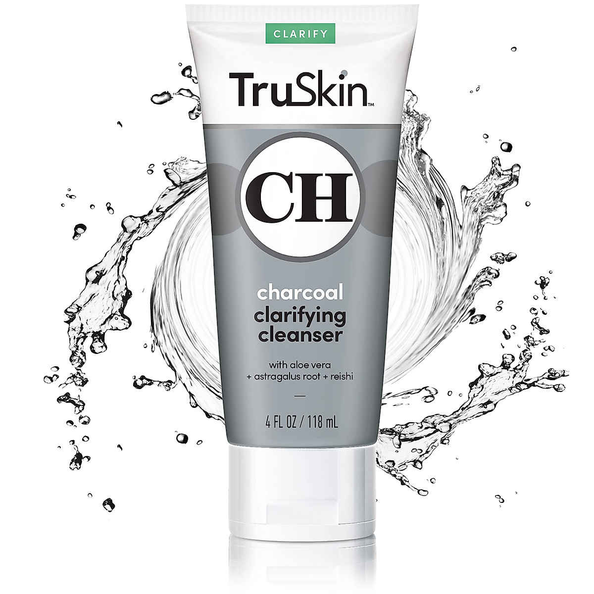 TruSkin Charcoal Cleanser Facial Cleanser – with Activated Charcoal, Reishi Mushroom and Ylang Ylang Blossom – Skin Care Made to Balance, Detoxify, and Cleanse Deeply, 4 fl oz