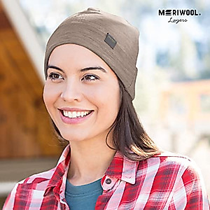 MERIWOOL Unisex Merino Wool Cuff Beanie Winter Hat for Men and Women Khaki