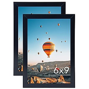 JCJMY 6x9 Picture Frame Set of 2 Black for Wall Hanging or Tabletop- Wall Mounting Horizontally or Vertically, 6 x 9 Wall Gallery Poster Photo Frame for 6 by 9 Photo,2 Pack, Black