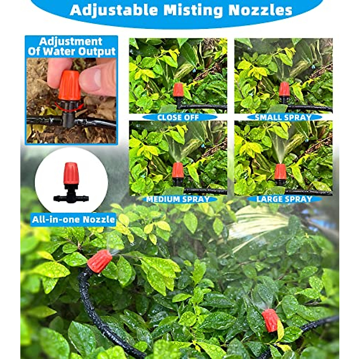 AWOWZ 59FT/18M Drip Irrigation Kits, 1/4"Drip Tubing and Two-Ways Connector, All-in-one Misters, DIY Saving Water Automatic Mist Irrigation System for Lawn, Garden, Greenhouse, Livestock Farm