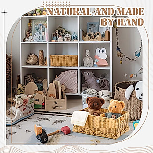 Sintuff 2 Pieces Hand Woven Rattan Basket with Lid Scalloped Storage Basket 2 Sizes Multipurpose Wicker Basket Large Decorative Storage Box for Shelf Closet, Natural