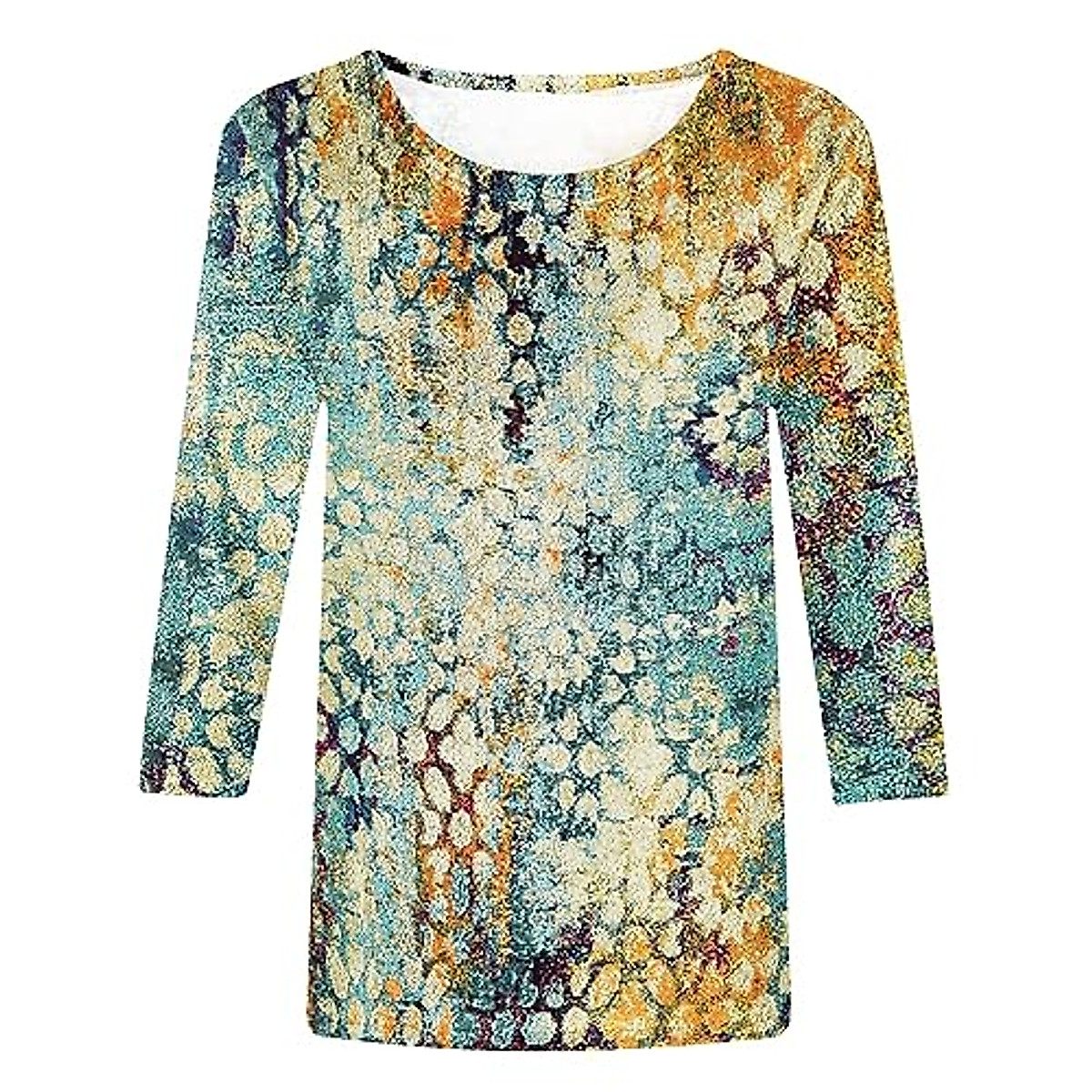 Summer Shirts for Women 2023 Trendy Womens Tops 3/4 Length Sleeves Shirts Slim Fit Vintage Floral Print Tshirts Fall Summer Casual Crewneck Cute Blouse