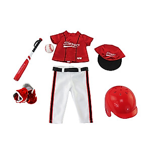 American Fashion World Red Baseball Uniform for 18-Inch Dolls | Accessories Included | Premium Quality & Trendy Design | Dolls Clothes | Outfit Fashions for Dolls for Popular Brands