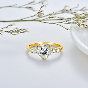 BEBEWO 1.4 Carat (ctw) Heart-Cut Moissanite Halo Engagement Rings for Women, Customizable 10k gold, 14k gold, 18k gold (Yellow Gold, Customize)