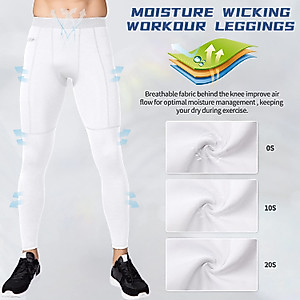 SPVISE Men's White Compression Pants with Zip Pocket Cool Dry Athletic Leggings Tights Workout Baselayer for Running Gym Yoga