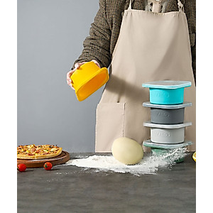 KEVJES Stackable Silicone Artisan Pizza Dough Proofing Containers with Lids pizza making accessories (1 Yellow+1 Green+1Blue+1 Gray+1 Space Gray)