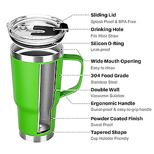 GUDEMAO 20 oz Tumbler with Handle, Stainless Steel Insulated Tumbler with Lid and Straw, Double Wall Vacuum Insulated Coffee Mug Tumbler, Insulated Coffee Thermal Cup for Cold and Hot (Bright Green)