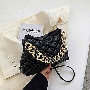 AIZHIYI Fashion Pleated Women Handbags Chain Leather Messenger Clutch Bags (Black)