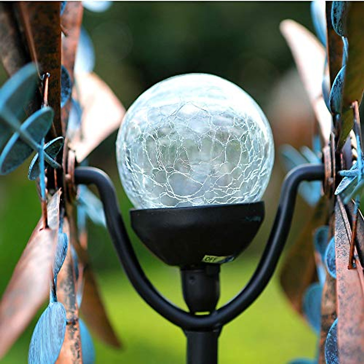 HDNICEZM Solar Wind Spinner New 75in Multi-Color Seasonal LED Lighting Solar Powered Glass Ball with Kinetic 360 Degrees Swivel Wind Spinner Dual Direction for Patio Lawn & Garden
