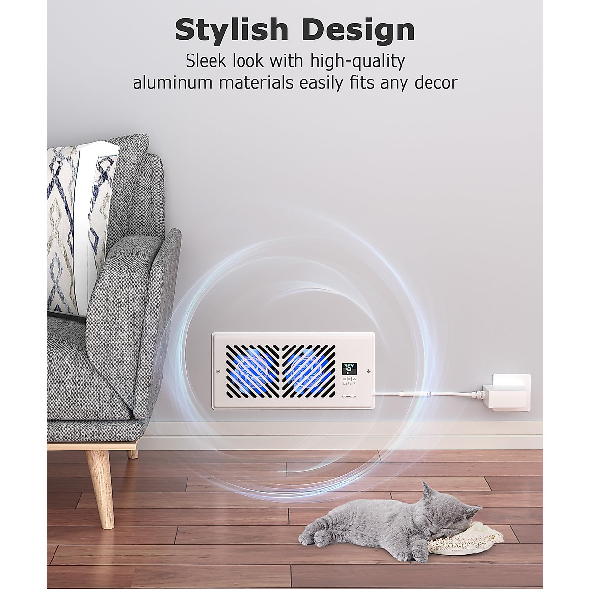 ATOM NEXUS AirBlaze Z4, Quiet Register Booster Fan Fits 4”x10” Register Holes, Smart Vent Booster Fan With Thermostat Control & Remote Control, 10-Speed Control Heating Cooling AC Vent Fan (White)