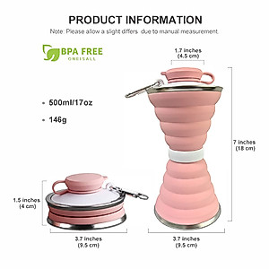 Collapsible Portable Sports Water Bottle, Camping Cup With Carabiner, Reuseable, Silicone, Foldable, Leak Proof For Outdoor, Travel Gym Hiking, Cycling, BPA Free