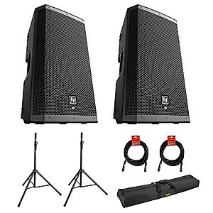 Electro-Voice ZLX-12BT 12" 2-Way 1000W Bluetooth Powered Loudspeaker (Pair) with 2X Steel Speaker Stand, Stand Bag 51"& 2X XLR Cable Bundle