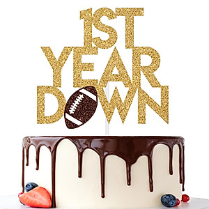 Jenrtvis Happy 1st Birthday Cake Topper, Football Fans 1st Year Down Birthday Cake Decorations, Glittery Sports Themed 1st Birthday Party Supplies
