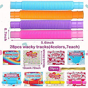 Roowest 28 Pack Tubes Sensory Toys with Gift Cards, Stretchy Tube Fidget Toys Stress Relief Sensory Tubes and Greeting Card, Autism Stocking Stuffers, Party Favor, Exchange Gift