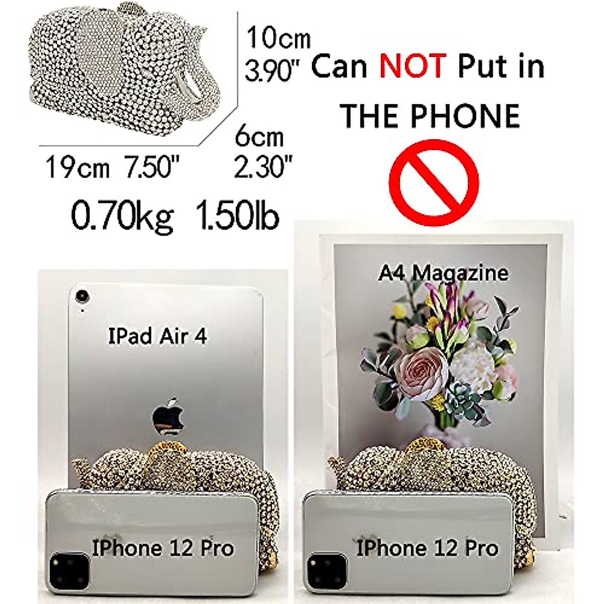 Boutique De FGG Gold Elephant Evening Clutches Bags Metal Minaudiere Handbags Clutch Bridal Wedding Party Purse