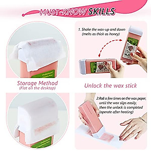 Roll on Wax Warmer Kit, Wax Roller Kit for Hair Removal, Painless Waxing for Hair, Eyebrow, Facial, Armpit, Bikini, Brazilian Include 2 Rose Wax & Pink Roll on Wax Cartridge for Home