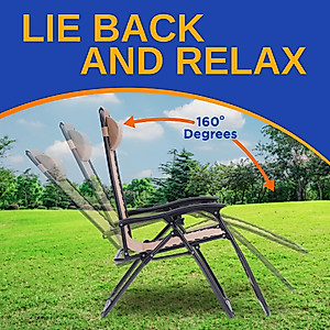 SereneLife Zero Gravity Chairs Set of 2 - Adjustable Steel Mesh Lawn Chairs - Outdoor Lounge Chairs with Detachable Cup Holder Tray - Foldable Outdoor Chair with Removable Pillows - Ivory