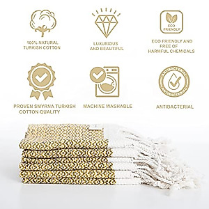 Smyrna Turkish Cotton Wash Cloths Pack of 6 | 100% Natural Cotton, 12"x17" | Versatile Bath Towels for Bathroom, Hotel, SPA | Ultra Soft, Absorbent, Prewashed and Quick Dry Turkish Washcloths (Yellow)