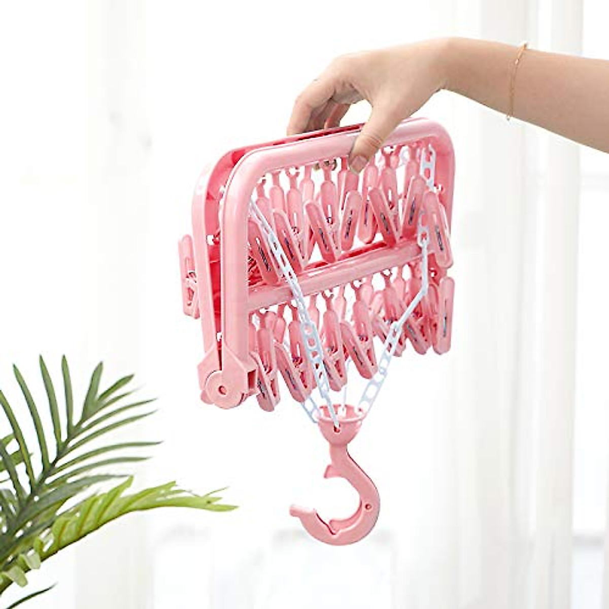 Groupcow Clip and Drip Hanger Clothes Hanger Drying Rack 32 Clips (Pink)