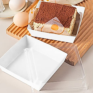 Mini Cake Box,50 Pcs 4.5 Inch Clear Plastic Mini Cupcake Box Muffins Box Cookies Dome Box Mooncake Box Small Single Muffin Dessert Containers Holder Wedding Birthday Gift Box - Bonus 50 Pcs Stickers (White)