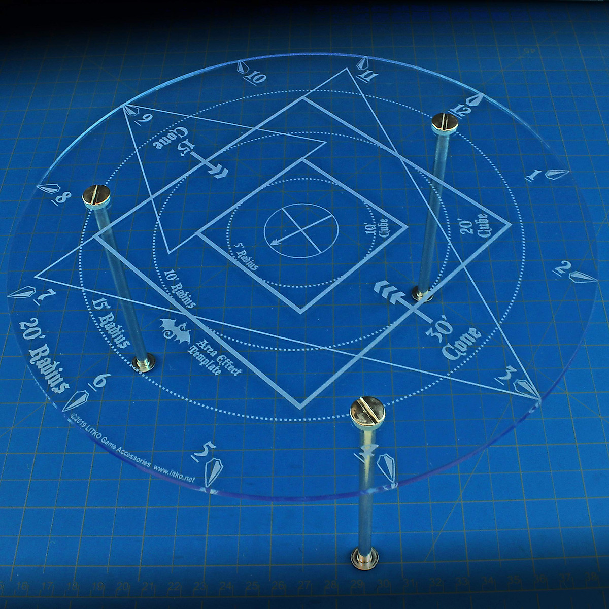 LITKO Elevated RPG Damage & Spell Template for TTRPG | Area Effect Template | Compatible with DND and Pathfinder Games 5E Dungeons and Dragons | Transparent Light Blue