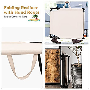 Goplus Folding Lounge Chair for Beach Poolside Balcony Patio, Portable Recliner w/Tanning Face Down Hole and Pillow (1, Beige)