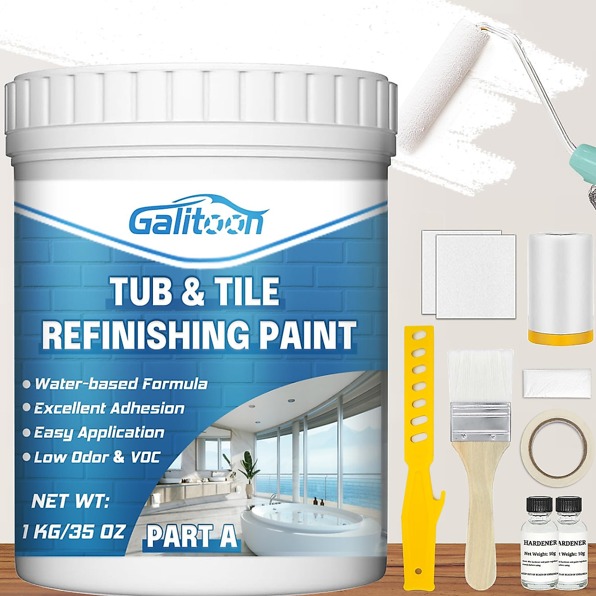 Tub and Tile Refinishing Kit, Tile Paint Touch Up Paint 35oz with Tools, Odorless DIY Countertop Paint for Wall, White Paint for Fiberglass/Bathroom/Floor/Cabinet/Kitchen/Porcelain