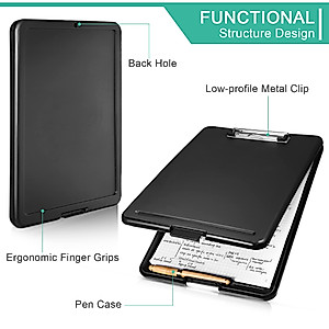 10 Pieces Clipboard with Storage Plastic Storage Clipboard Nursing Clip Board Foldable Clip Board with Low Profile Clip for Home Office School, Size 9.5 x 13.5 Inch (Black)