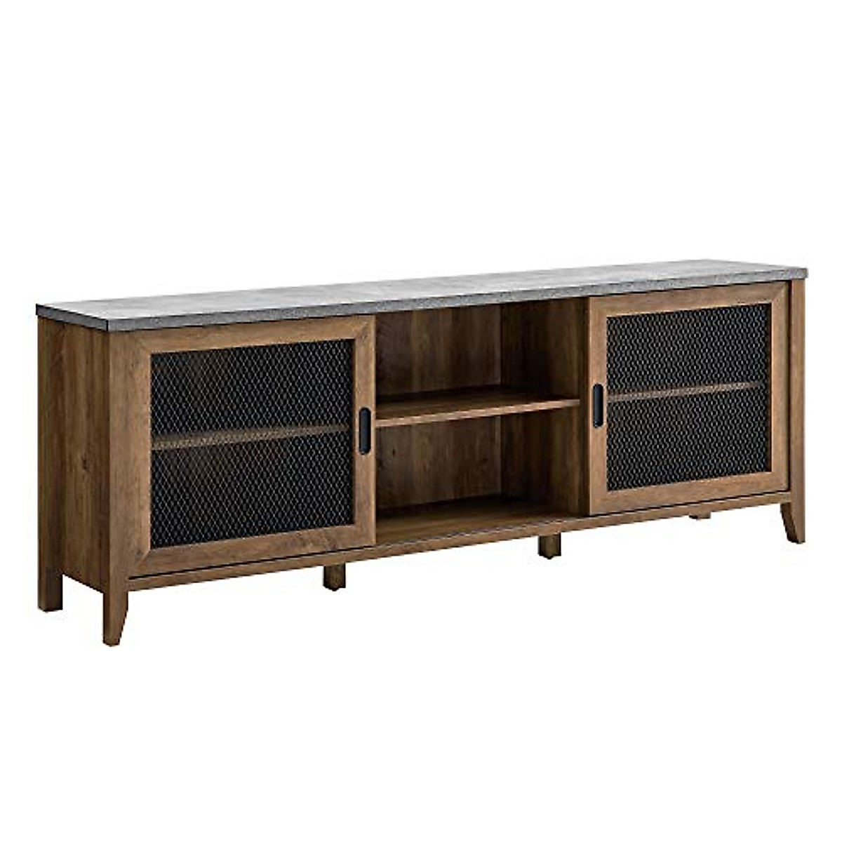 Walker Edison Industrial Farmhouse Sliding Metal Barn Door Wood TV Stand Storage Cabinet for TV's up to 78" Flat Screen Living Room Storage Entertainment Center, 70 Inch, Concrete and Rustic Oak