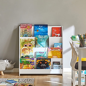 SoBuy White 4-Tier Children Kids Bookcase, Book Shelf, Storage Display Rack Organizer Holder for Bedroom, Study Living Room, KMB32-W