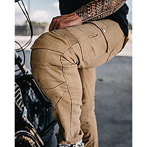 LOMENG Motorcycle Riding Pants Motorbike Motocross Cycling Jeans Safety CE Knee Hip Removable Armored All Seasons for Men Khaki 30