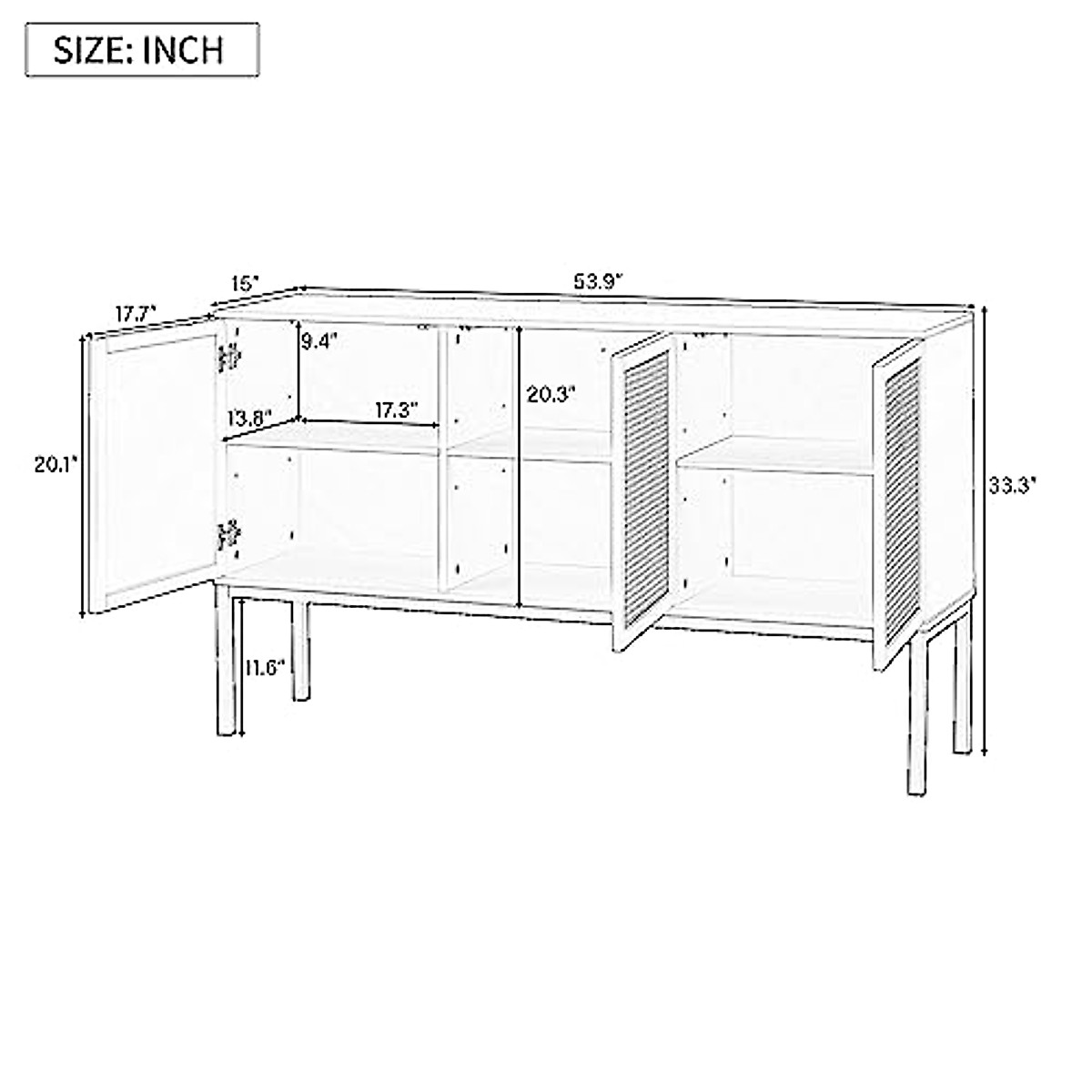 Bellemave Rattan Cabinet Sideboard Buffet Cabinet with Storage Kitchen Storage Cabinets with Rattan Doors Accent Cabinet Credenza for Living Room Dining Room Entryway, Black