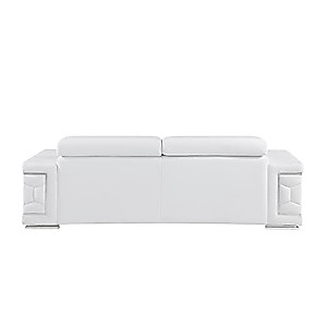 Blackjack Furniture Soren 3 Piece Leather Upholstered Adjustable Headrests, Solid Brazilian Wood Frame and High Density Foam Cushioning, Sofa and Loveseat, White