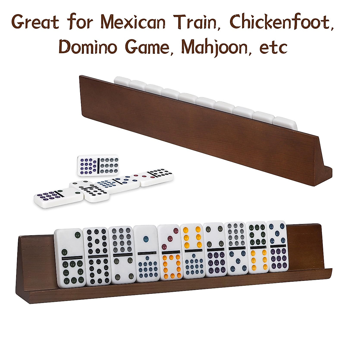 Bucher&Rossini Domino Set Double 6 - Classic 28 Pieces Double 6 in Brown Leather Case for Party Game Night, White