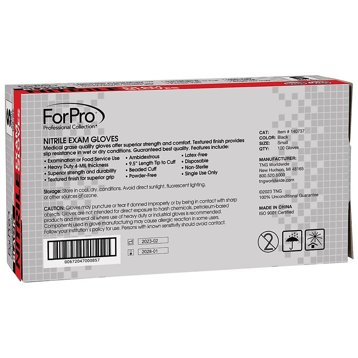 ForPro Disposable Nitrile Exam Gloves, Medical Grade, 4 Mil Extra Protection, Powder-Free, Latex-Free, Non-Sterile, Food Safe, Black, Small, 100-Count