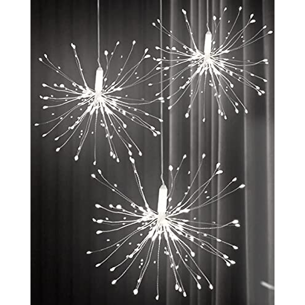4 Pack Firework Lights 150 Led Copper Wire Starburst String Lights 8 Modes Battery Operated Fairy Lights with Remote Hanging Christmas Lights for Party Patio Wedding Waterproof Decoration (White)