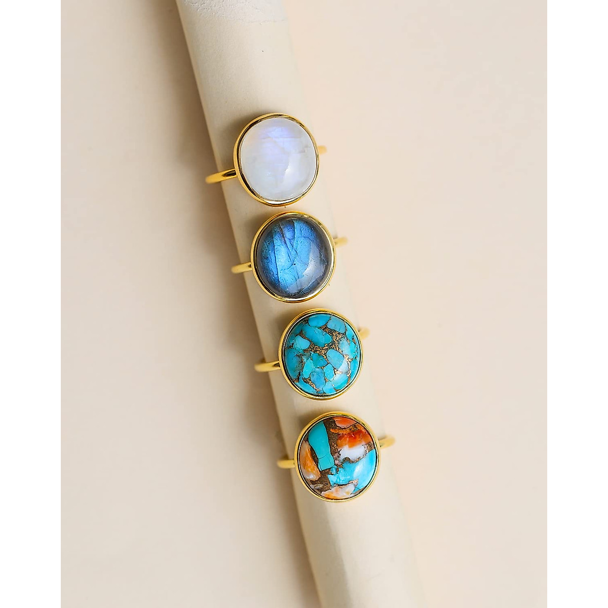 YoTreasure 13x14 MM Blue Copper Turquoise Ring 14k Gold Plated Over 925 Silver Jewelry