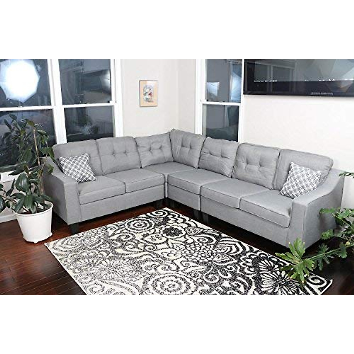 Oliver Smith 295 Light Sofa Sectional, Gray/Grey