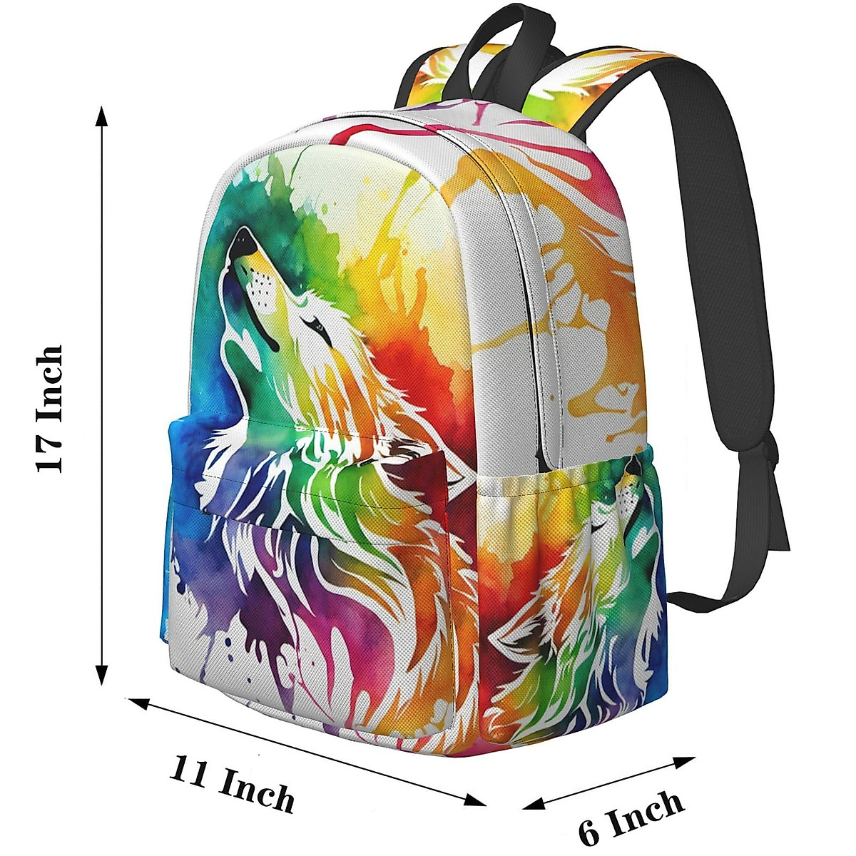 FeHuew 16 inch backpack Tie Dye Colorful Howl Wolf Laptop Backpack Full Print School Bookbag Shoulder Bag for Travel Daypack