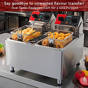 CROSSON 20Lbs Dual Tank Electric Deep Fryer with Rotary fryer head,30 Minitues Timer,Removable 304 SS Oil Tank with Handle,9L Countertop Deep Fryer for Home Use