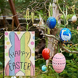 CROWNED BEAUTY Happy Easter Bunny Garden Flag 12×18 Inch Double Sided Rabbit Tail Outside Vertical Holiday Yard Flag