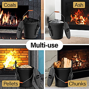 LEMY Ash Bucket with Lid and Shovel, 5 Gallon Ash Container for Fireplace, Fire Pits, Wood Burning Stoves